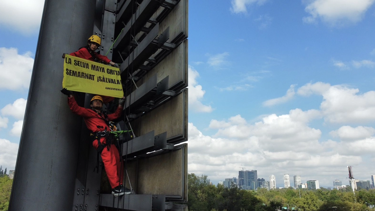 Activistas de Greenpeace escalan la Estela de Luz para exigir ...